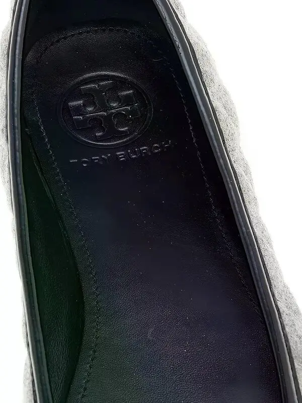 Tory Burch Quilted Wool Ballet Flats With Patent Leather Cap Toe