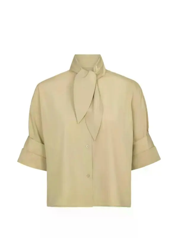 TWP Tie-neck Short-sleeve Blouse - Neutrals