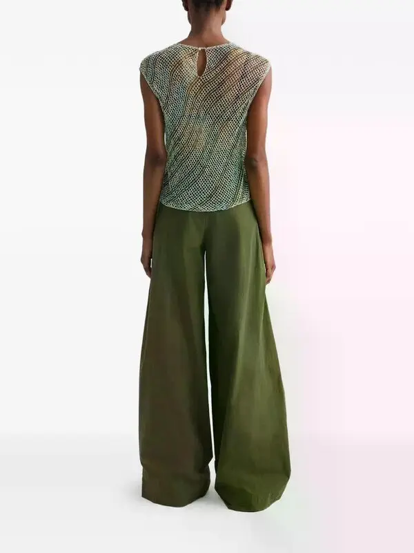 TWP Bead-embellished Mesh Top