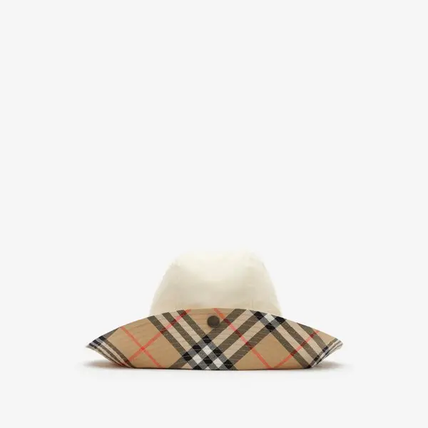 Burberry Check Brim Tropical Gabardine Hat - Tundra White