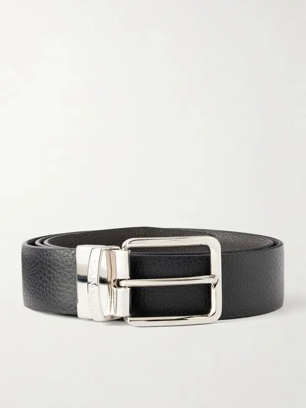 Canali 3.5cm Reversible Leather Belt - Black