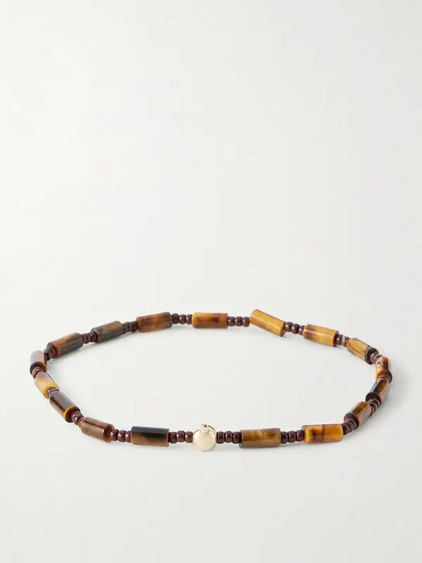 Luis Morais 14kt Gold & Tiger's Eye Beaded Bracelet - Brown