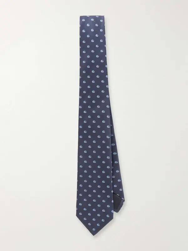 Gucci Logo-jacquard Silk Neck Tie - Blue