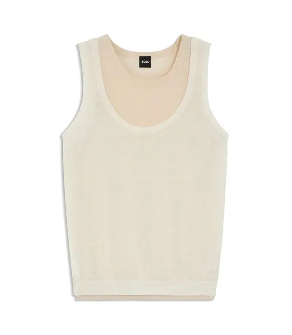 BOSS Sleeveless Top In Linen And Cotton Blend