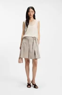 BOSS Sleeveless Top In Linen And Cotton Blend