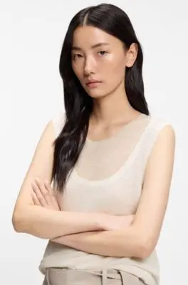 BOSS Sleeveless Top In Linen And Cotton Blend