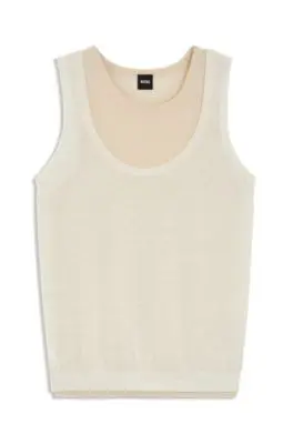 BOSS Sleeveless Top In Linen And Cotton Blend