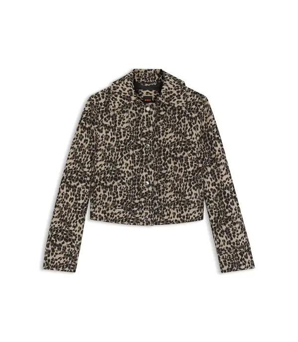 BOSS Leopard Jacquard Regular-fit Cropped Blazer