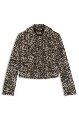BOSS Leopard Jacquard Regular-fit Cropped Blazer