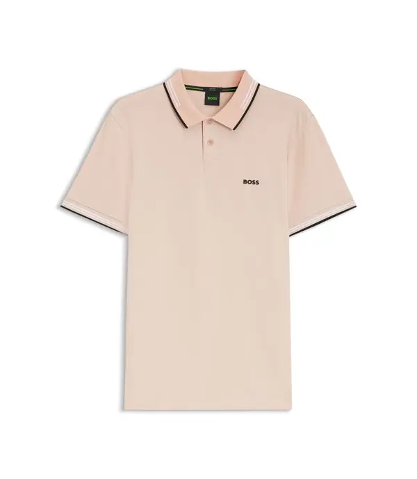 BOSS Stretch-cotton Slim-fit Polo Shirt With Branding And Stripes - Light Orange