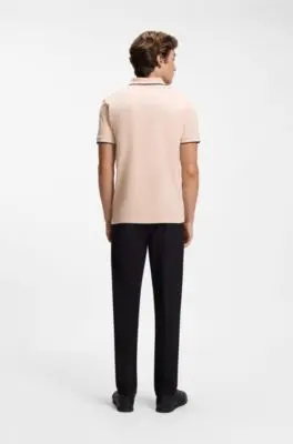 BOSS Stretch-cotton Slim-fit Polo Shirt With Branding And Stripes - Light Orange