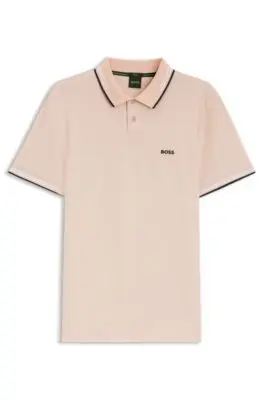 BOSS Stretch-cotton Slim-fit Polo Shirt With Branding And Stripes - Light Orange