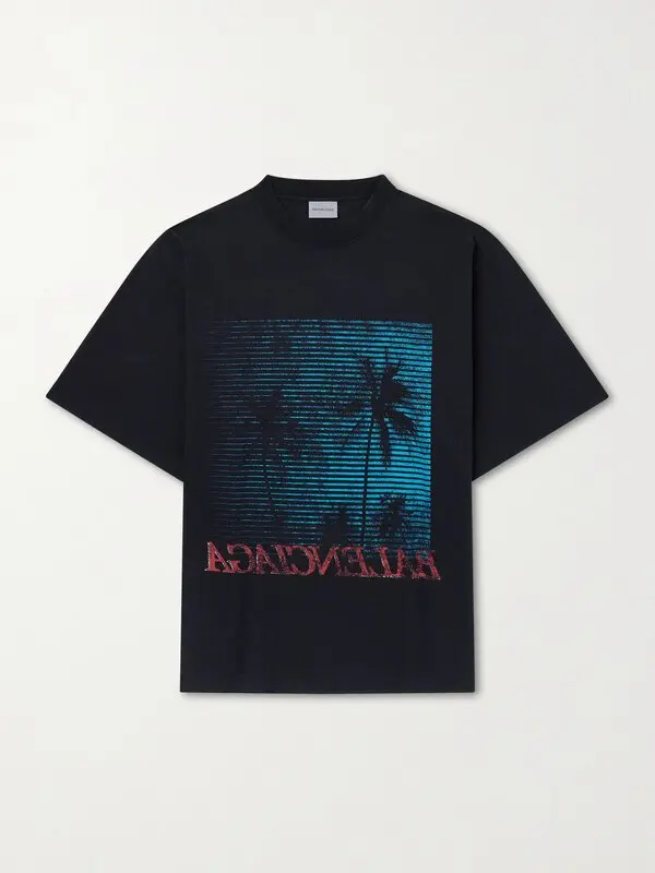 Balenciaga Printed Cotton-jersey T-shirt - Black