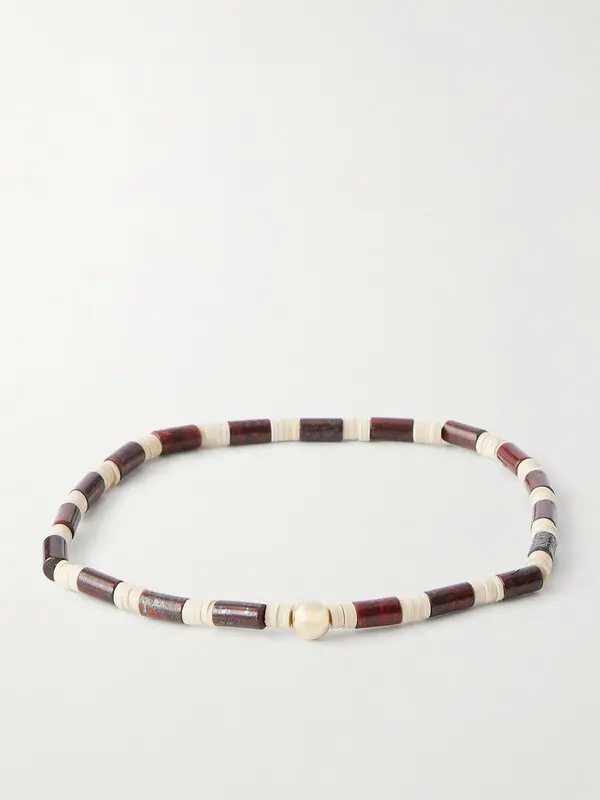 Luis Morais 14-karat Gold, Jasper, And Vinyl Beaded Bracelet - Neutrals