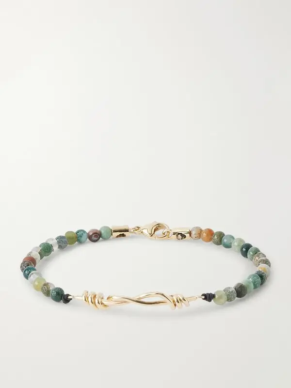 Luis Morais 14-karat Gold Agate Beaded Bracelet - Green