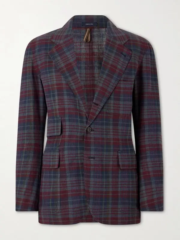 DRAKE'S Madras Games Checked Linen-blend Blazer
