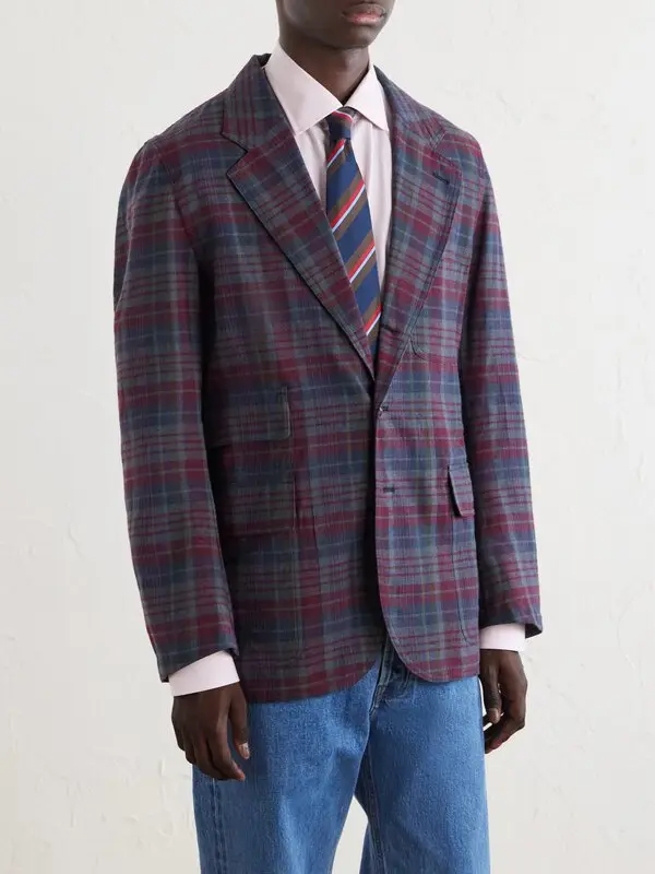 DRAKE'S Madras Games Checked Linen-blend Blazer