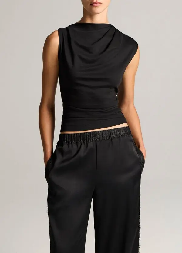 Vince Pima Cotton Draped Sleeveless Top - Black