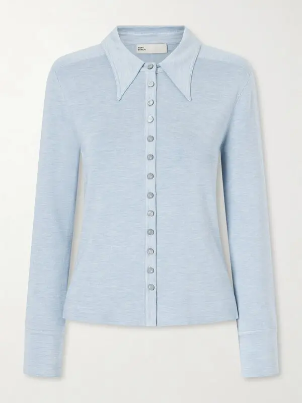 Tory Burch Silk-blend Polo Shirt - Blue