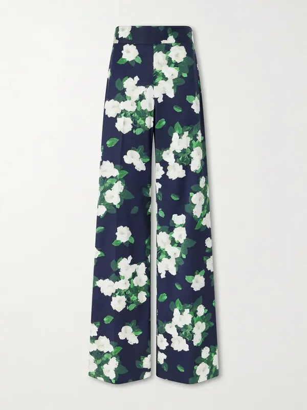 Carolina Herrera Diane Floral-print High-rise Wide-leg Pants - Blue