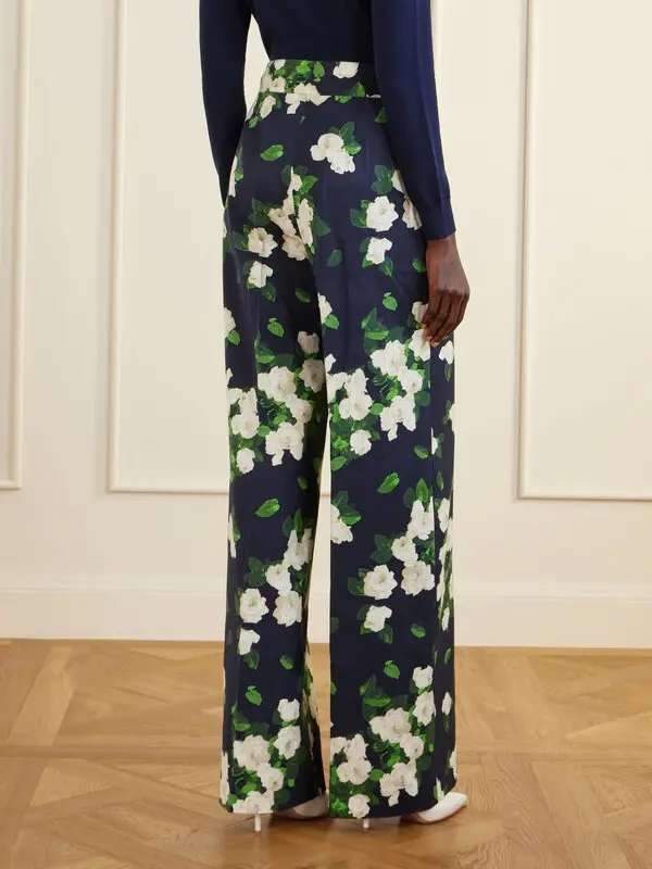 Carolina Herrera Diane Floral-print High-rise Wide-leg Pants - Blue