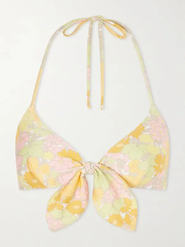 Chloé La Plage' Floral-print Bikini Top - Yellow