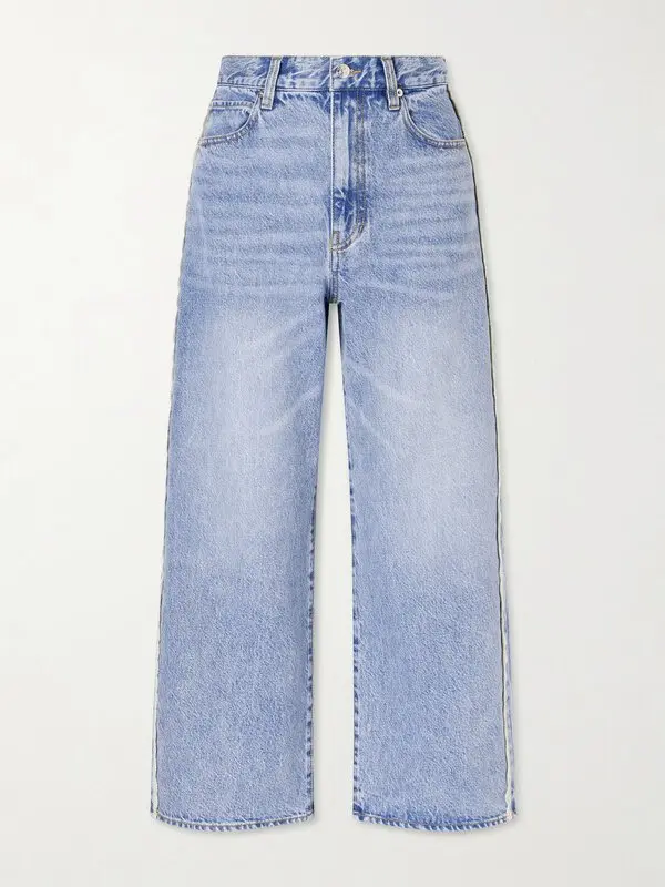 FRAME Crochet Bow Crop High-rise Wide-leg Jeans - Blue