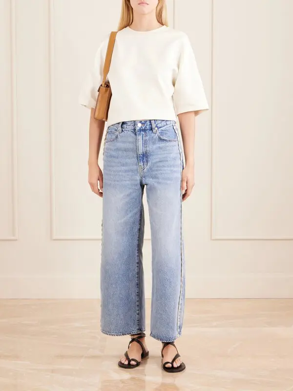 FRAME Crochet Bow Crop High-rise Wide-leg Jeans