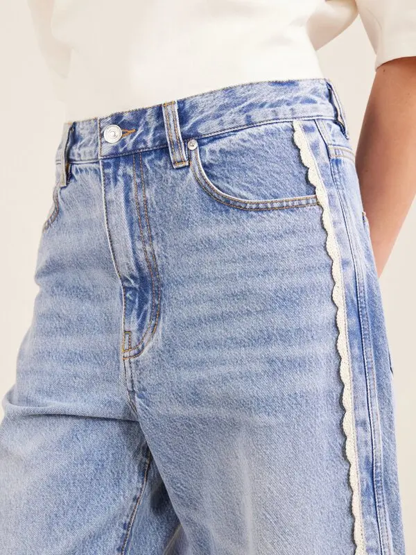 FRAME Crochet Bow Crop High-rise Wide-leg Jeans