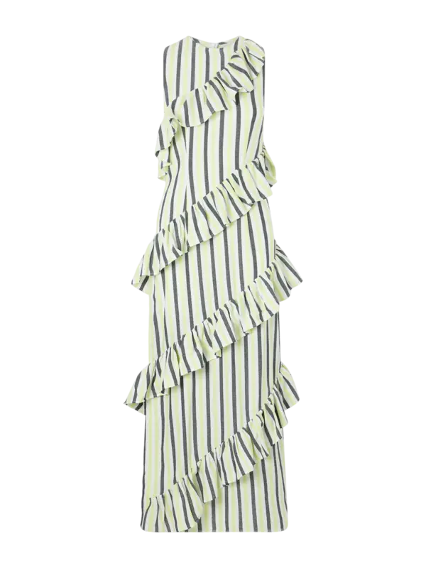 MARRAKSHI LIFE Spiral Ruffled Striped Cotton Maxi Dress - Yellow