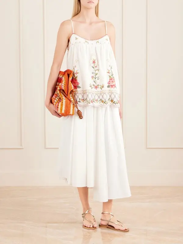 Farm Rio Embroidered Linen-blend Cami