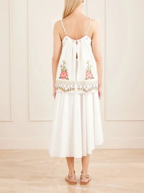 Farm Rio Embroidered Linen-blend Cami