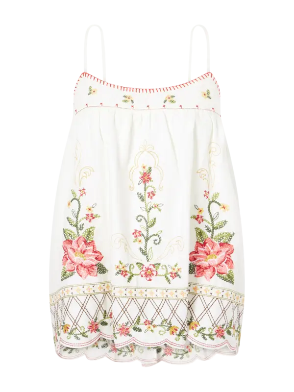 Farm Rio Embroidered Linen-blend Cami - Neutrals