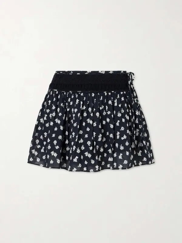 Posse Danielle Floral-print Lace-trimmed Cotton-voile Mini Skirt - Black