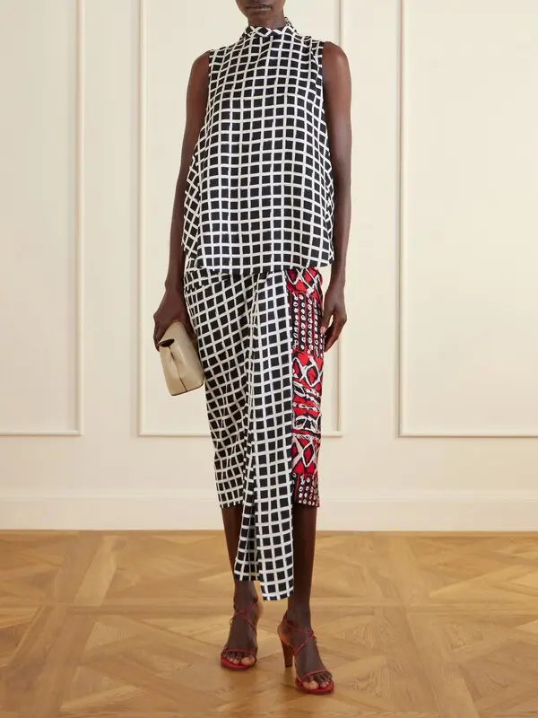 LANVIN Asymmetric Belted Printed Silk Midi Skirt