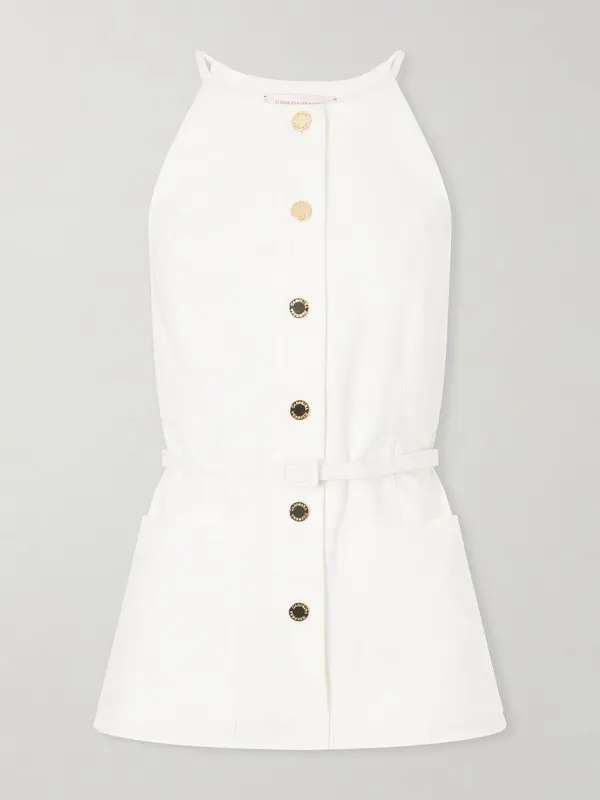 Carolina Herrera Sleeveless Belted Cotton-blend Blouse - White