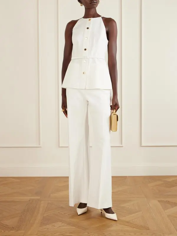 Carolina Herrera Sleeveless Belted Cotton-blend Blouse - White