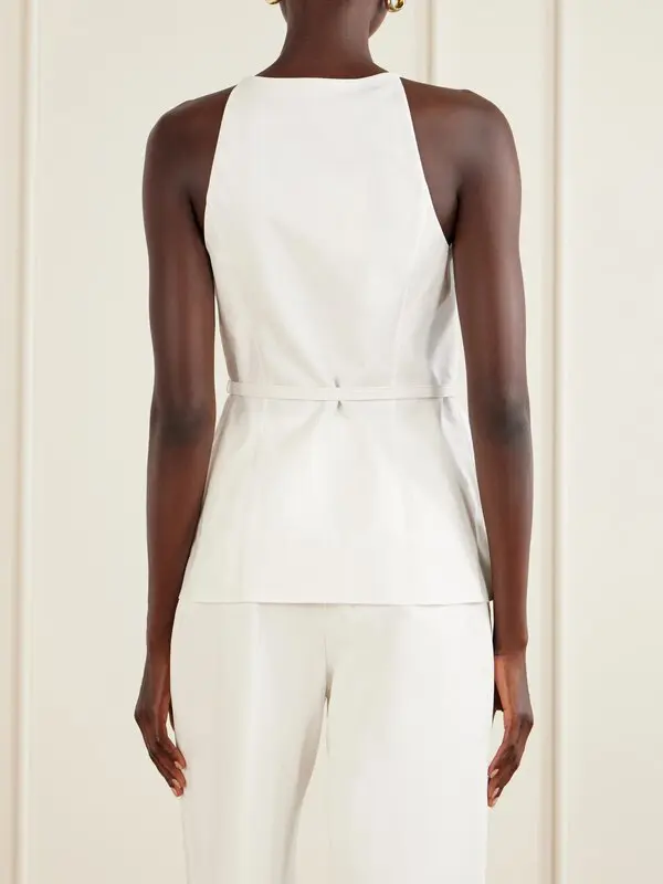 Carolina Herrera Sleeveless Belted Cotton-blend Blouse - White