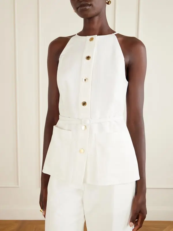 Carolina Herrera Sleeveless Belted Cotton-blend Blouse - White