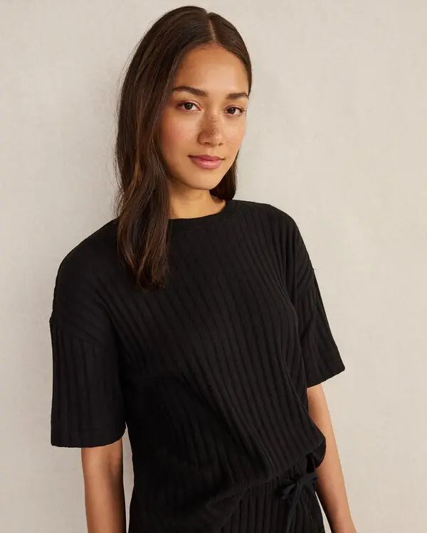HAVEN WELL WITHIN Cotton Wide Rib Short Sleeve Top - Black