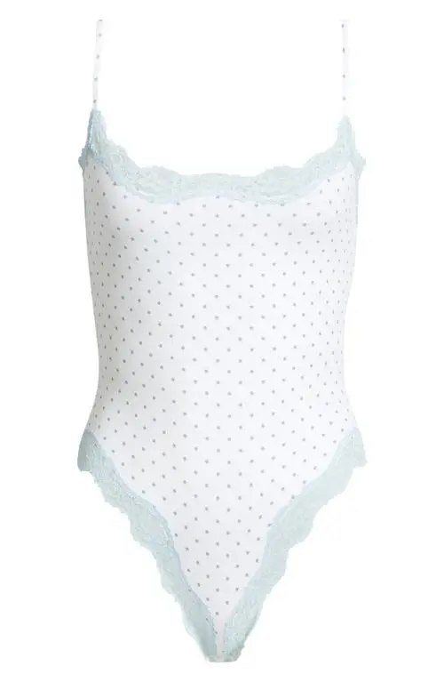 SKIMS Fits Everybody Lace Cami Bodysuit - Slate Pin Dot Print