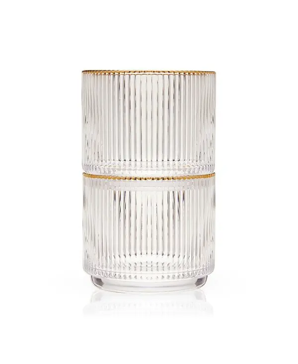 VISKI Meridian Crystal Gold Rimmed Lowball Tumblers, Set Of 2 - Clear