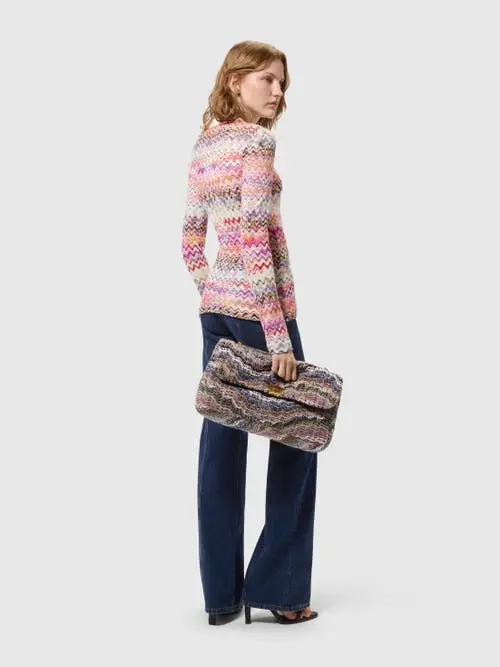 Missoni Slim-fit Crewneck Buttoned Cardigan With Zigzag Pattern