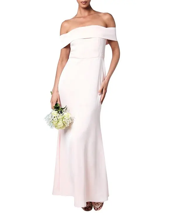 Coast Satin Bardot Maxi Bridesmaid Dress - Blush