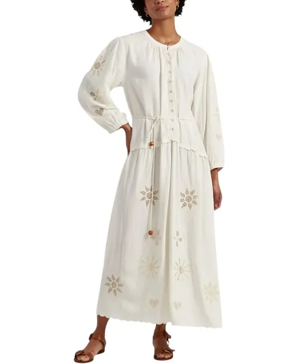 Chinti & Parker Linen-blend Broderie Dress - Cream