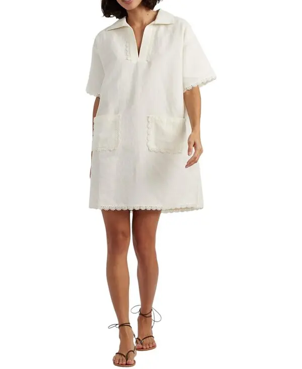 Chinti & Parker Linen-blend Scallop Tunic Dress - Cream