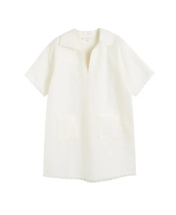 Chinti & Parker Linen-blend Scallop Tunic Dress - Cream