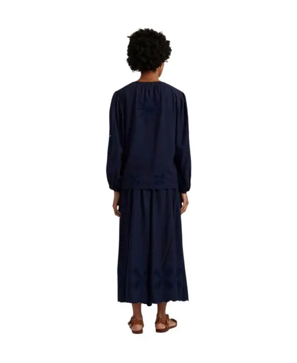 Chinti & Parker Linen-blend Broderie Midi Skirt - Blue