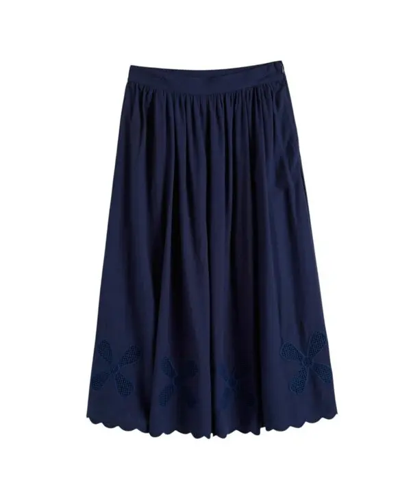 Chinti & Parker Linen-blend Broderie Midi Skirt - Blue