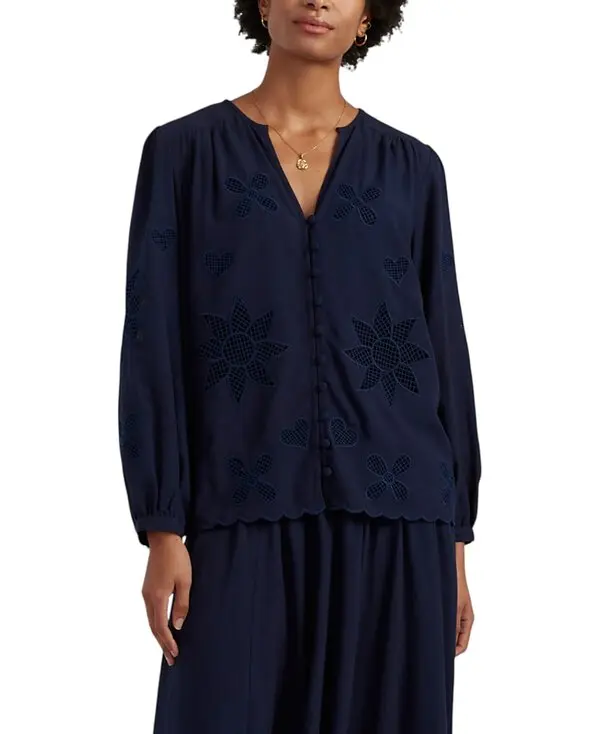 Chinti & Parker Linen-blend Broderie Blouse - Navy